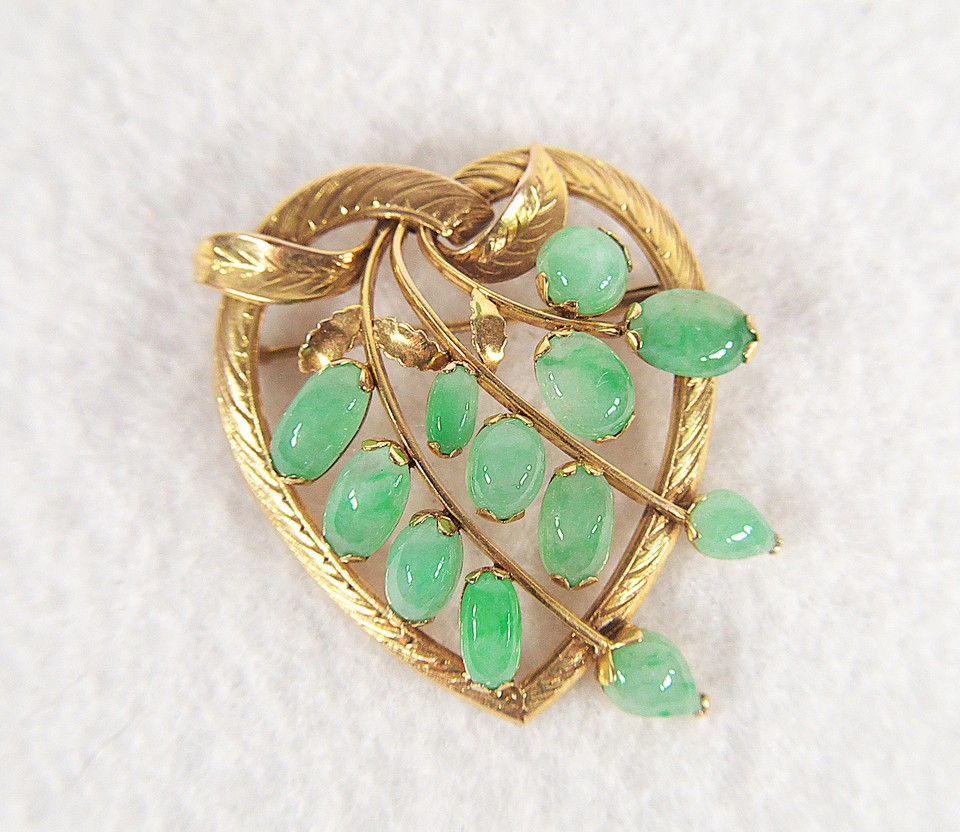 Vintage 14K Gold Natural Jadeite Jade Heart Brooch Pin | eBay