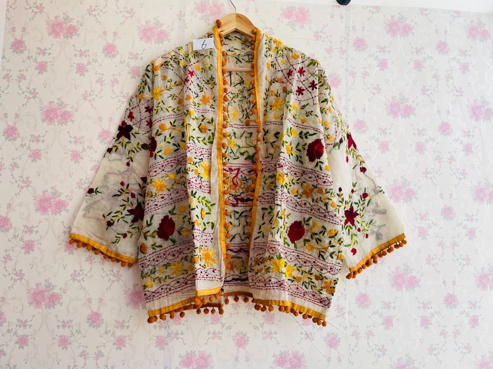 Women's Cardigan Jacket Floral Hand Embroidery Short Kimono Robe Boho ...