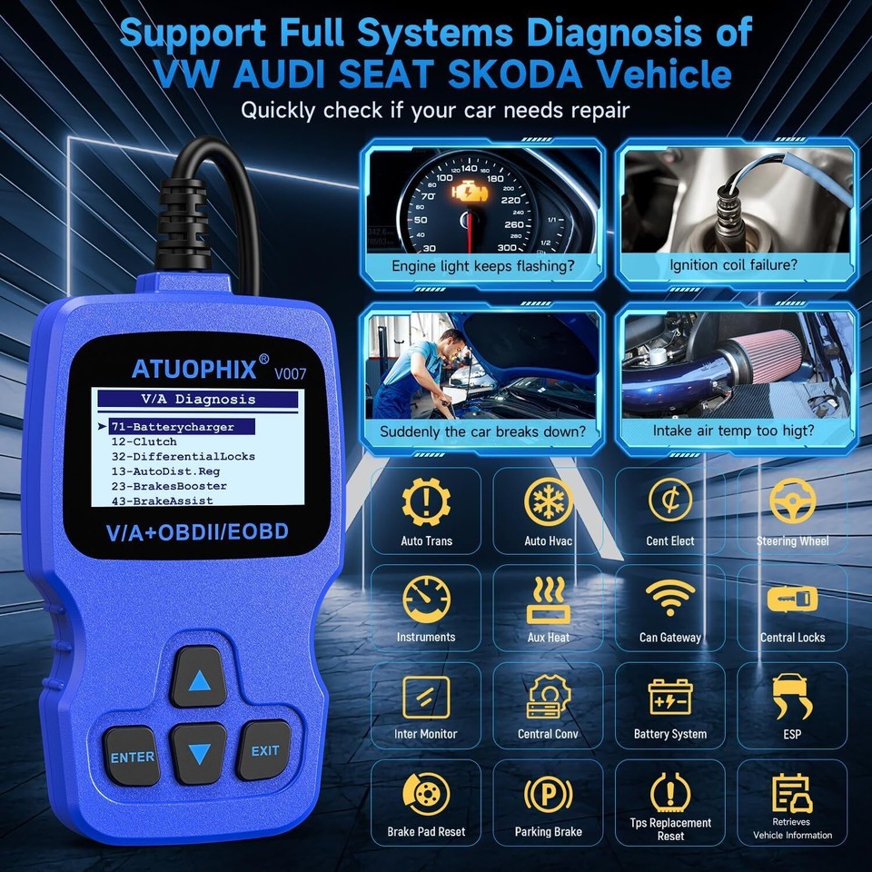 V007 Fit For VW/Audi Car Scanner All System Code Reader OBD2 Diagnostic ...