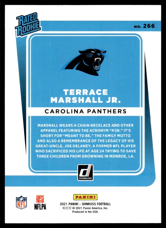 2021 Donruss Terrace Marshall Jr. Rookie Carolina Panthers #266 Rated ...
