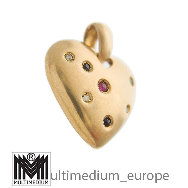 Vintage 333 Gold Herz Anhänger Diamant Rubin Smaragd Saphir ruby heart ...