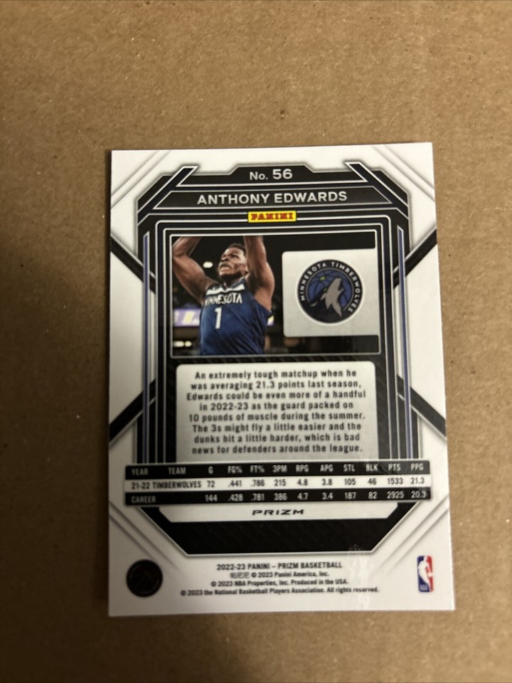 2022-23 Panini Prizm #56 Anthony Edwards Silver Cracked Ice Wolves | eBay