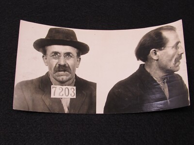 Vintage Mugshot Photo Prison Criminal Mustache Fedora Hat Round Glasses ...
