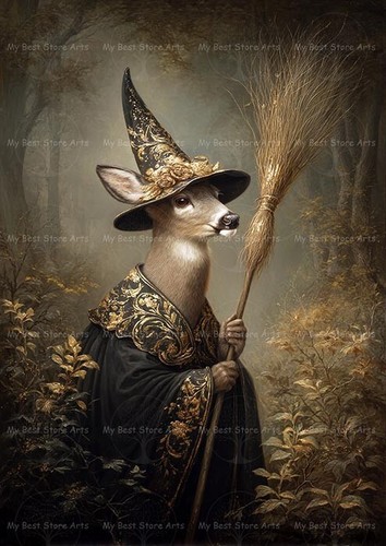 WIZARD DEER ART PRINT, Witchy Gothic Wall Decor, Animal Fantasy Poster ...