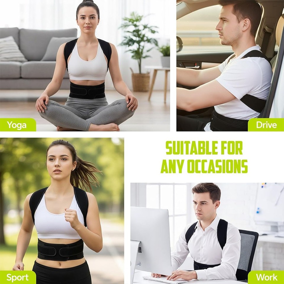 Men Women Posture Corrector Full Back Support Brace Clavicle Back Pain ...