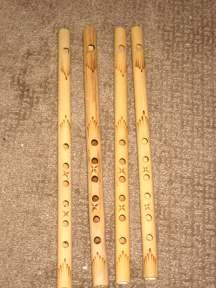 4 Vintage handmade Bamboo flutes, exotic handmade wind musical ...