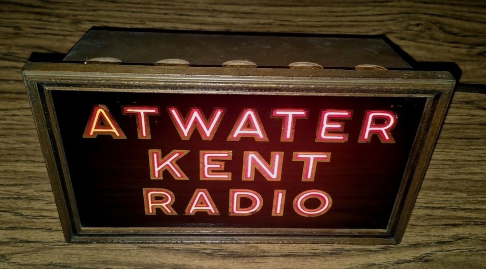 ANTIQUE ATWATER KENT RADIO REVERSE PAINTED GLASS LIGHTED ADVERTISING ...