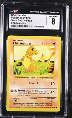 Pokemon Card Charmander 46/102 Shadowless Base Set 1999 PSA CGC 8 NM-MT ...