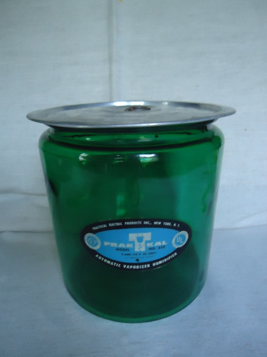 Vtg 7.5"x7" Dark Green Glass Jar PRAK-T-KAL VAPORIZER HUMIDIFIER NO ...