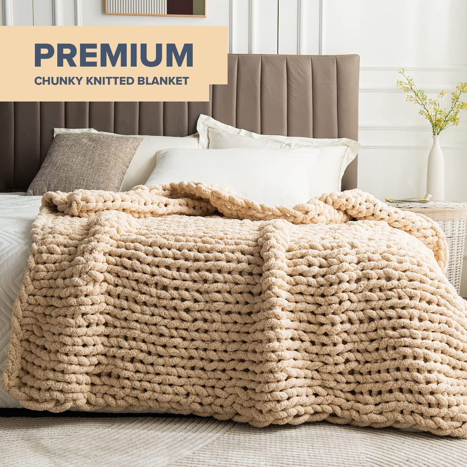 Cozy Chunky Knit Blanket Throw 50x60” Snuggle Worthy Soft Chenille in ...
