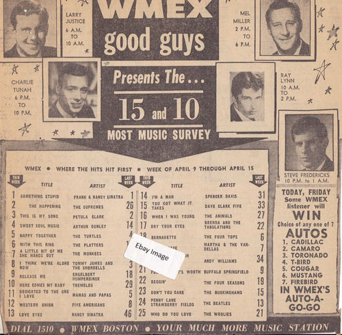 WMEX Boston Top 40 Radio Music Survey 4-9-67 Charlie Tuna (Charlie ...