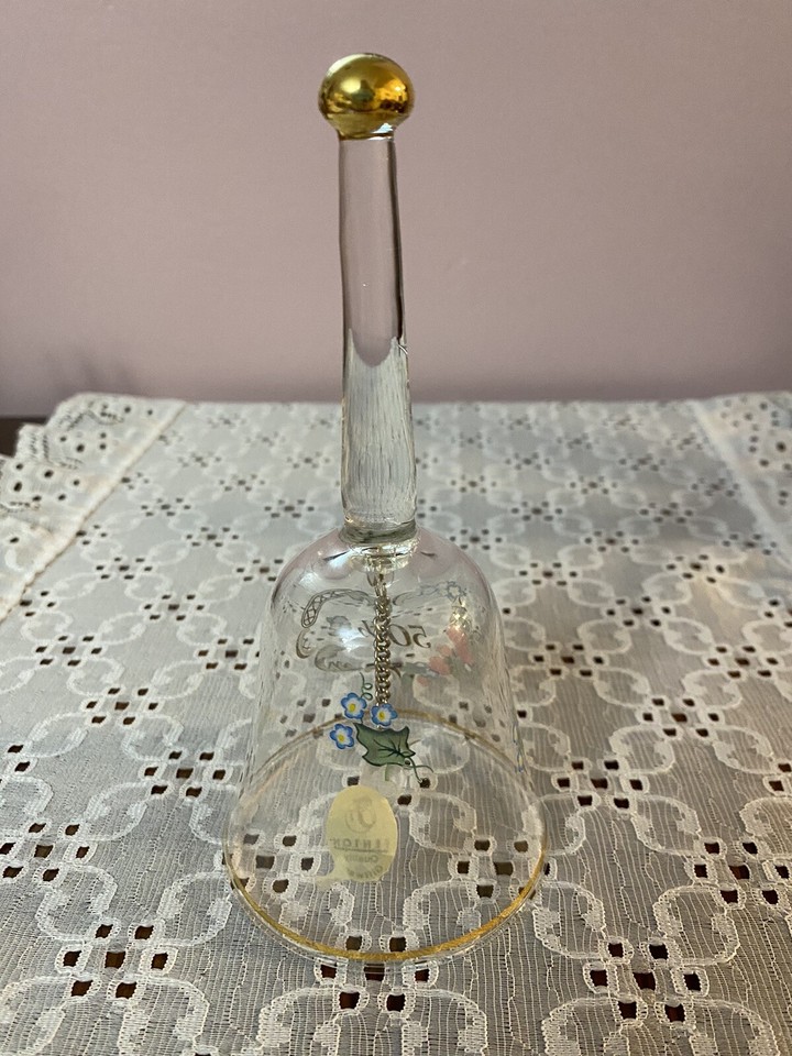 VTG Fenton 50th Anniversary Hand Painted Floral Pink Blue Bell & Plate ...