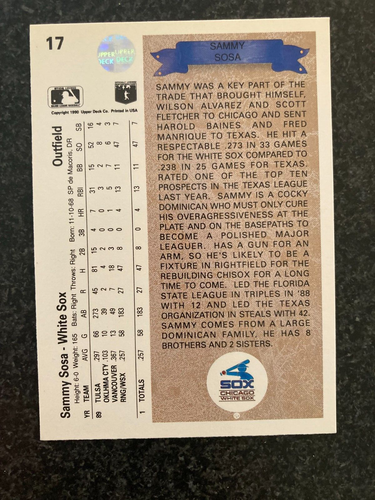 sammy sosa 1990 upper deck error rookie card wrong dob B13 | eBay