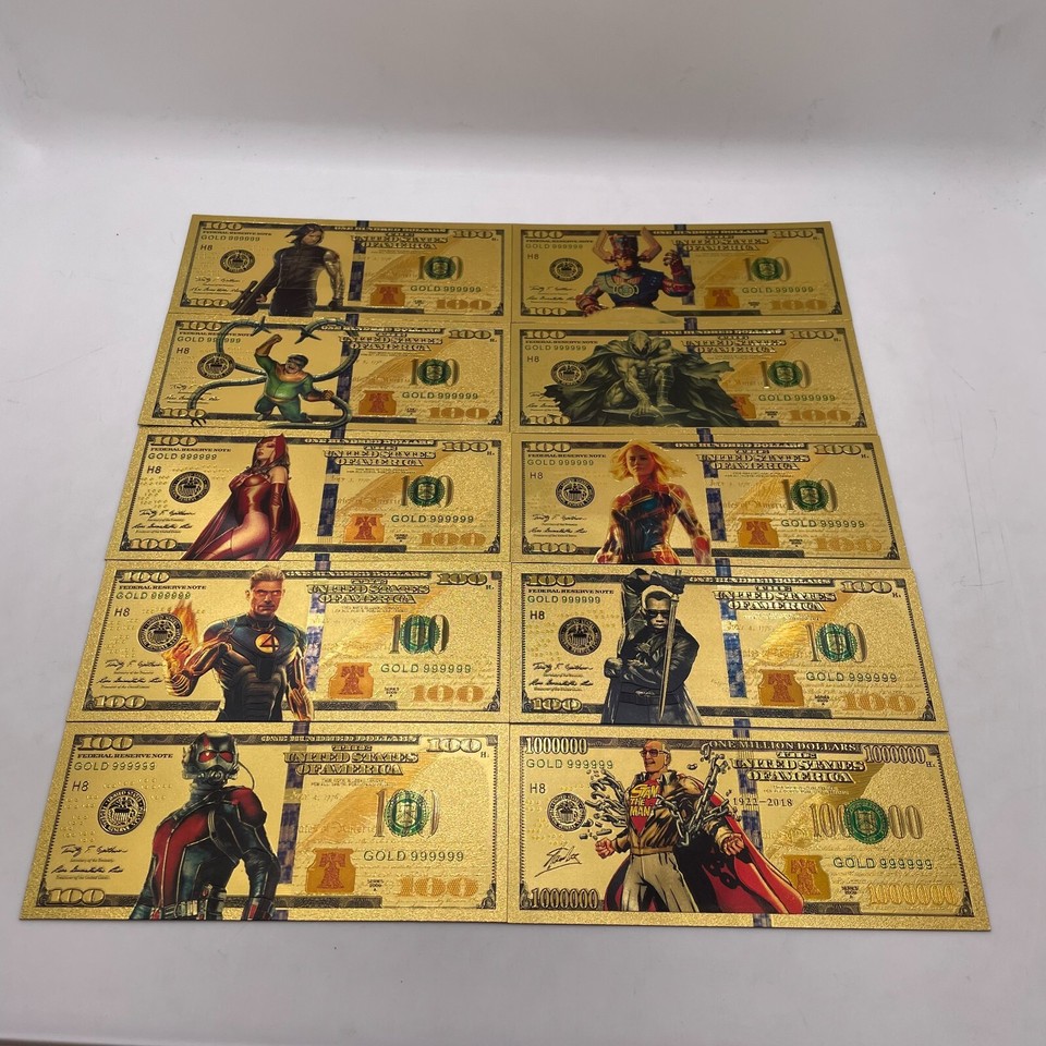 50pcs/lot Movie Hero Star Collection Cards Gold Foil Banknote $100 NOTE ...