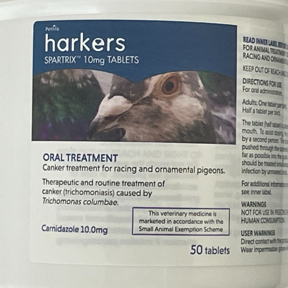 Harkers Spartrix Canker Pigeon Bird Poultry Treatment Oral 50 Tablets ...