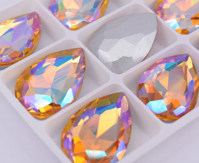 Yellow AB Glass Rhinestone Tear Drop Jewels Crystal Applique Size ...