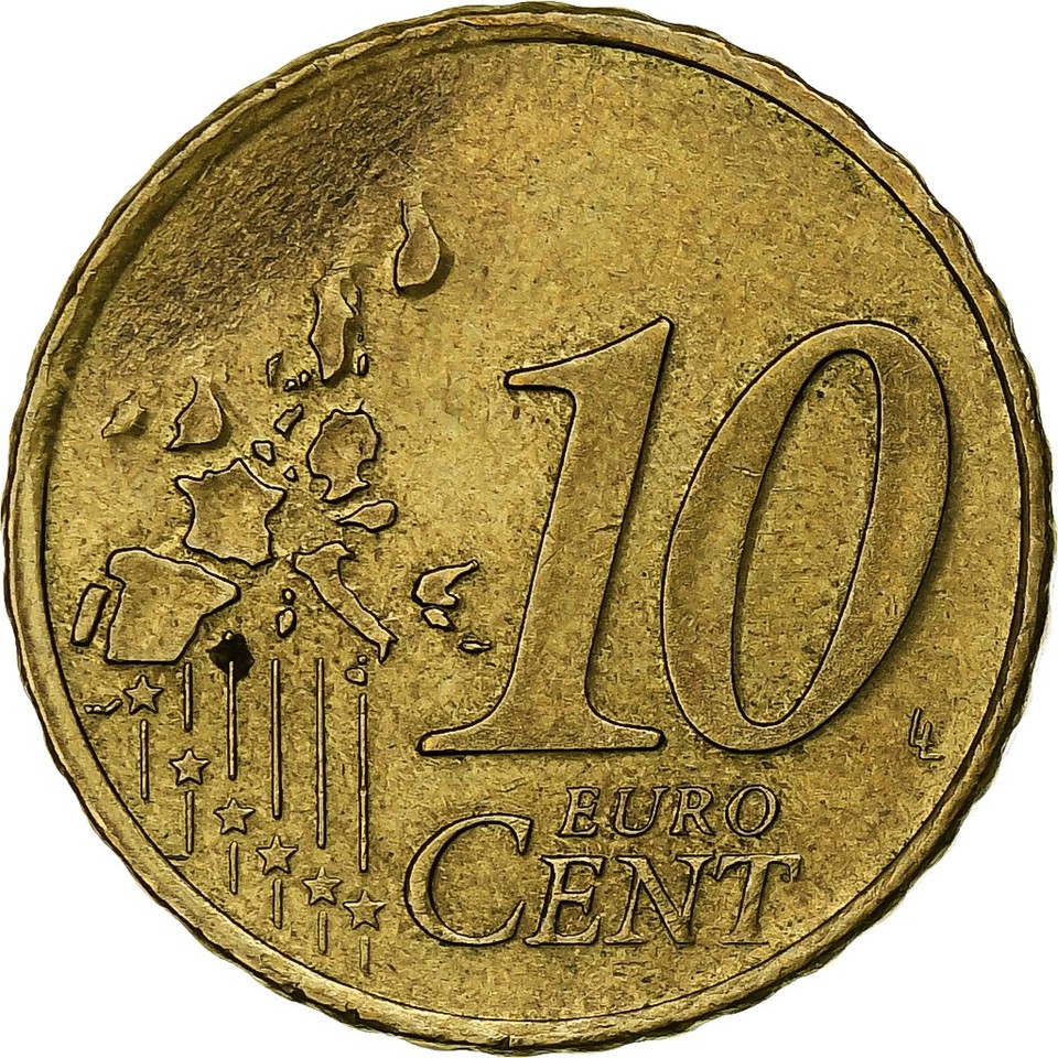 [#1210065] Netherlands, 10 Euro Cent, 2001, error cud coin, AU, Copper ...