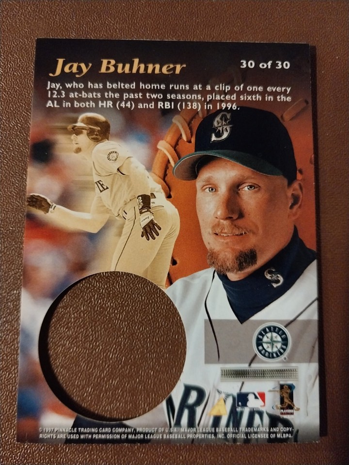 1997 JAY BUHNER PINNACLE MINT BASEBALL CARD #30 SEATTLE MARINERS BONE ...