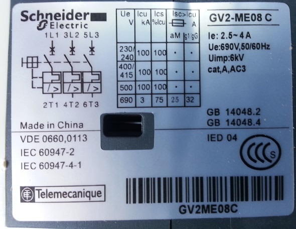 GV2MC02 + GV2-ME08C Schneider Enclosure With Motor Circuit Breaker 2.5 ...