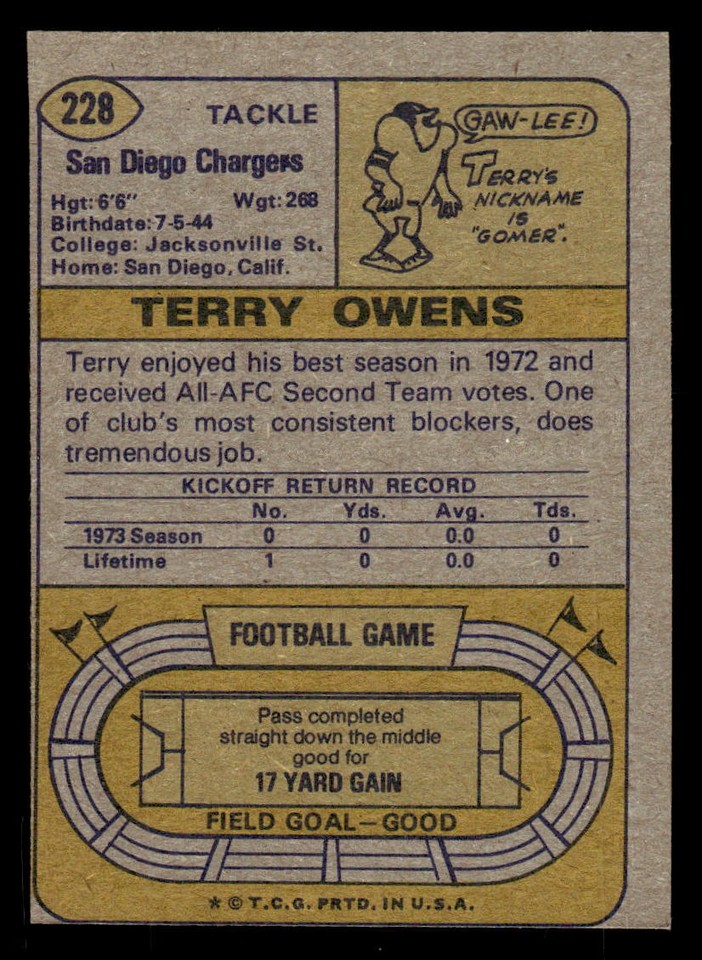 1974 Topps #228 Terry Owens | eBay