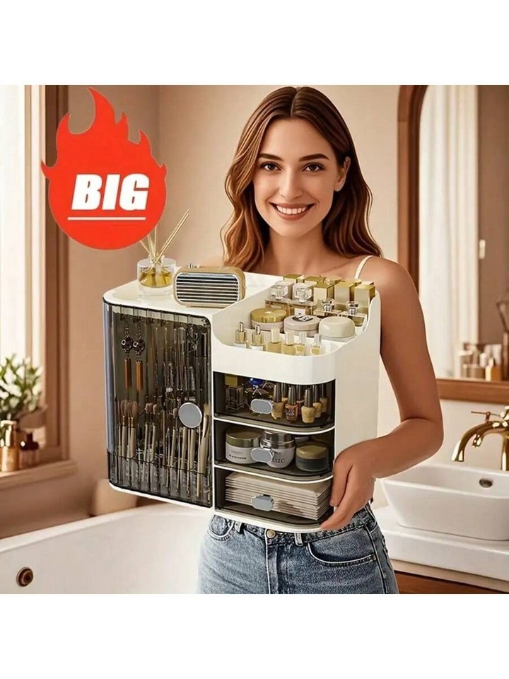 Multifunctional Cosmetic Storage Box, Semi-Open Large Capacity, With ...