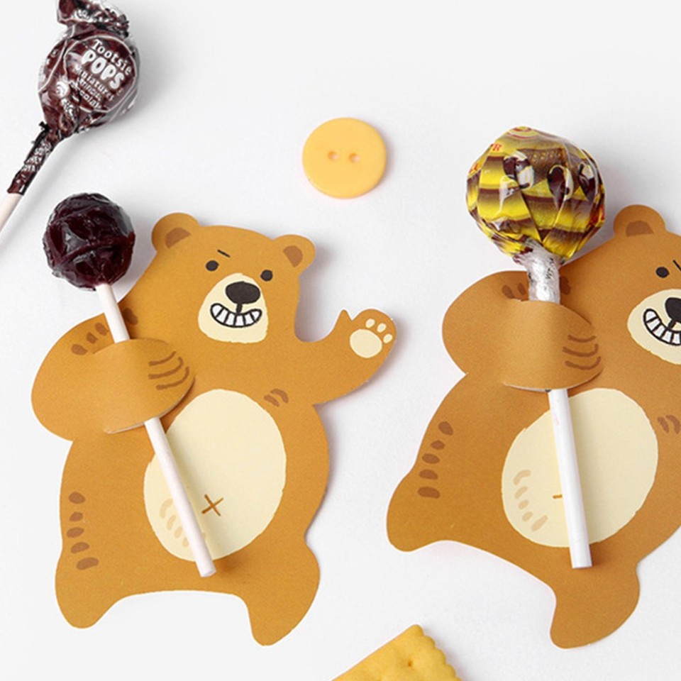 100 Pcs Brown Bear Lollipop Decorative Paper Card Decoration Message ...