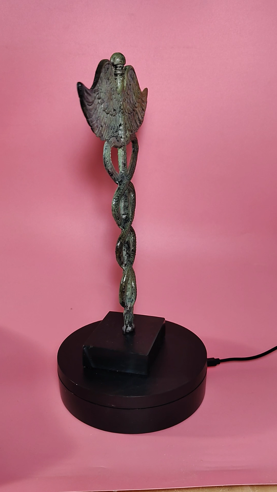 Bronze Caduceus Hermes Staff on Marble Base is a Winged Staff with Two ...