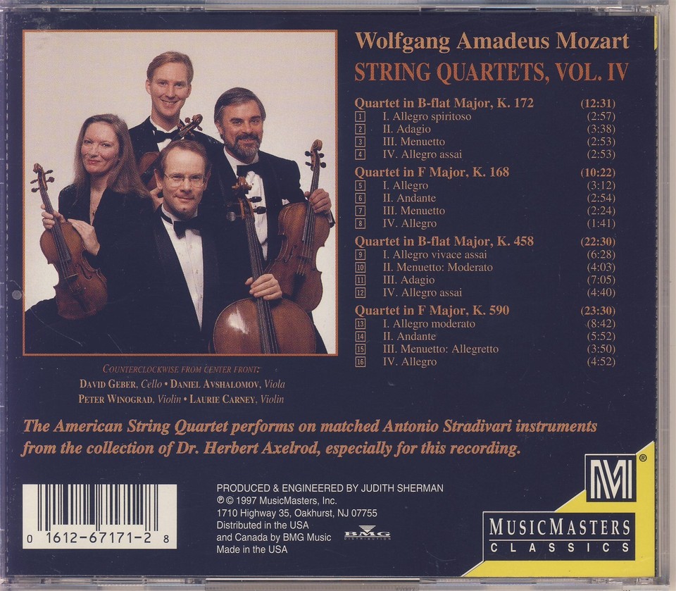 Mozart - American String Quartet: String Quartets, Vol. IV Like New | eBay