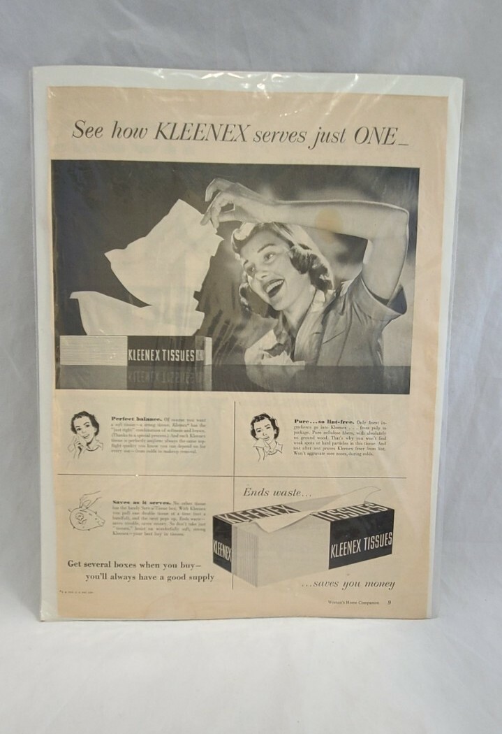 Kleenex Tissues Magazine Ad Woman's Home Corp Vintage Advertising 1951 ...