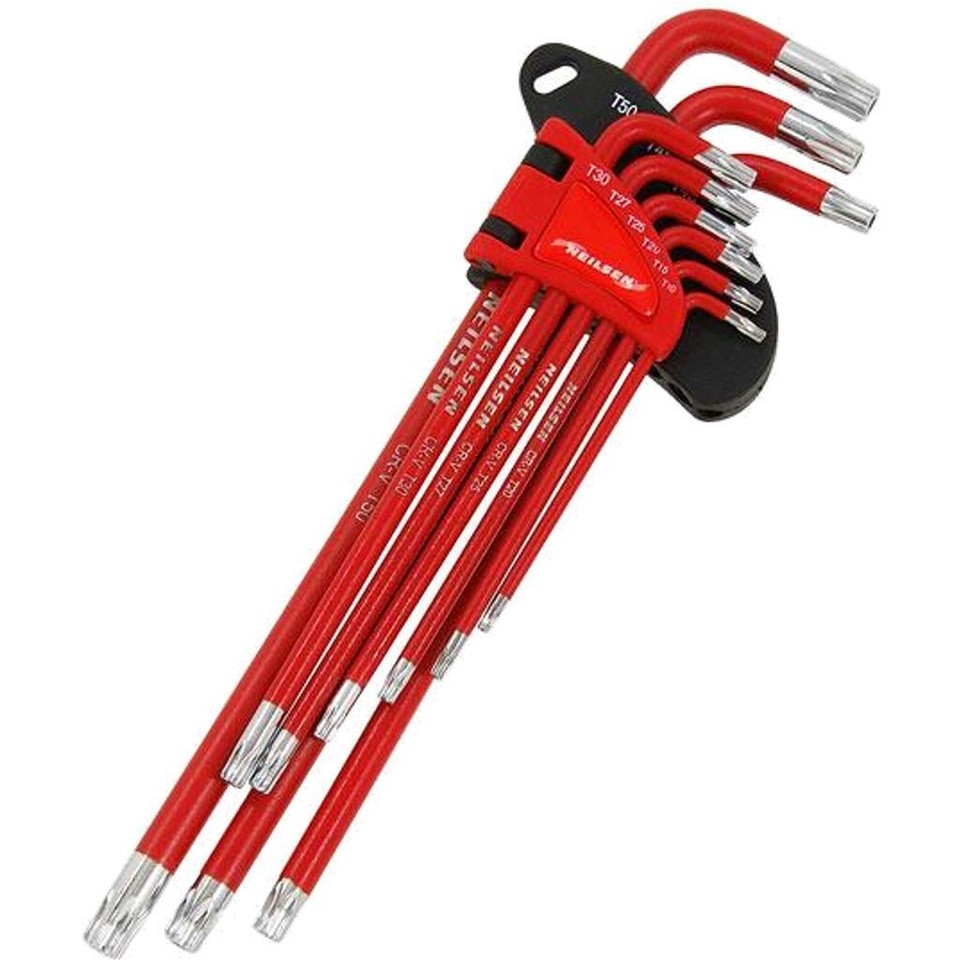 Neilsen 9pc Long Arm Offset Star Torx Allen Key Wrench Set T10 - T50 ...
