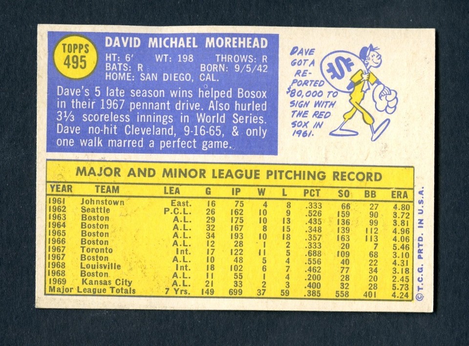 1970 Topps Baseball Card #495 Dave Morehead Royals EX-MT+ | eBay