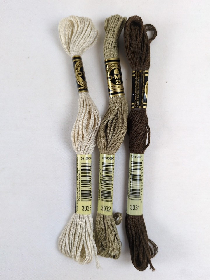 DMC 6-Strand Embroidery Cotton- Mocha Brown Shades 3031 - 3033 - 3 ...