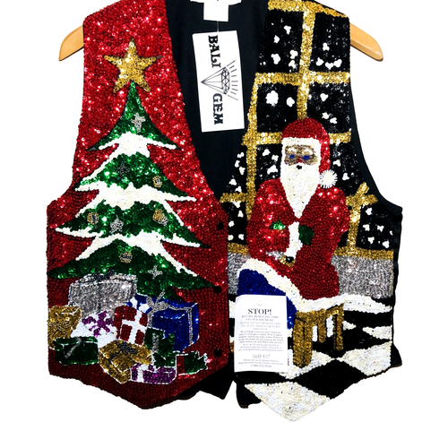 Vintage Sequin Christmas Vest Bali Gem Size XL Santa Tree Presents New ...