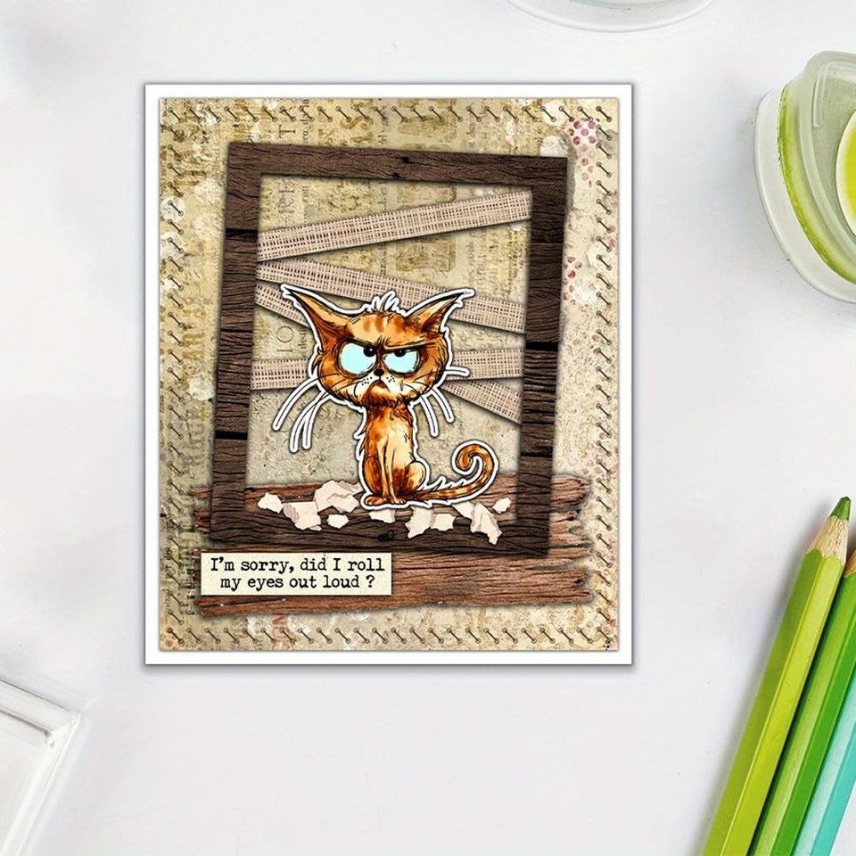 Cute Funny Angry Cats Metal Cutting Dies & Clear Stamp Set for DIY ...