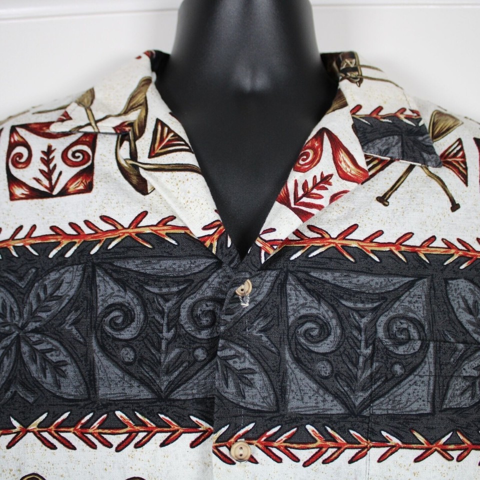 RJC Ltd Outrigger Canoe Barkcloth Hawaiian Aloha Shirt Lg Paddles | eBay