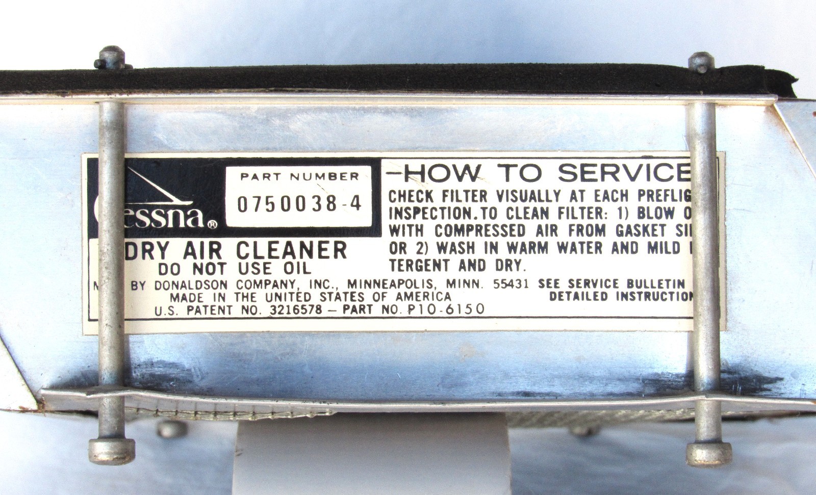 CESSNA Air Filter - 0750038-4 Dry Air Cleaner P10-6150 - Aircraft ...