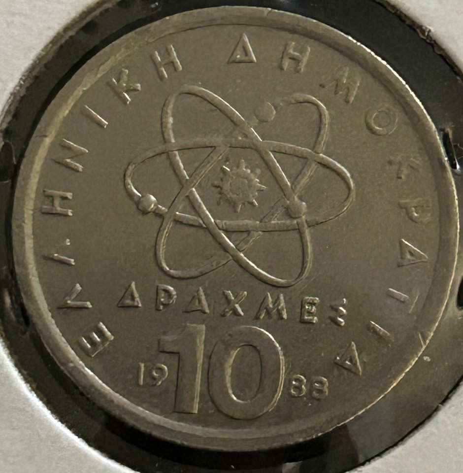 GREECE 🇬🇷 10 DRACHMES 1988 Portrait of Democritus, Atom KM#132 -GREAT ...