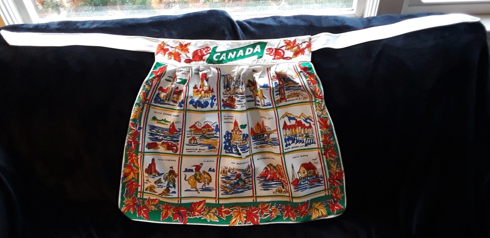 VINTAGE EUC CANADA SOUVENIR HALF APRON COLORFUL SCENES ALL PROVINCES | eBay