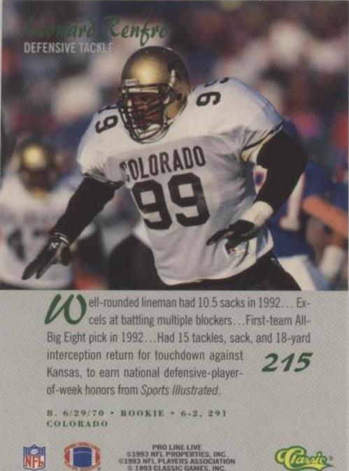 1993 Classic Pro Line Live Leonard Renfro #215 for sale | eBay