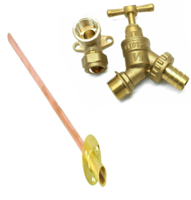 Garden Tap Outside Tap Kit With Brass Wall Plate Elbow or Through plate ...