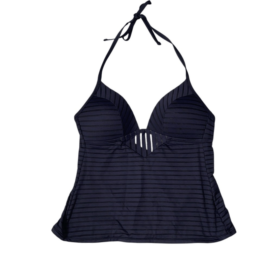 Kenneth Cole New York Womens Stripe Halter Backless Tankini Top Black ...