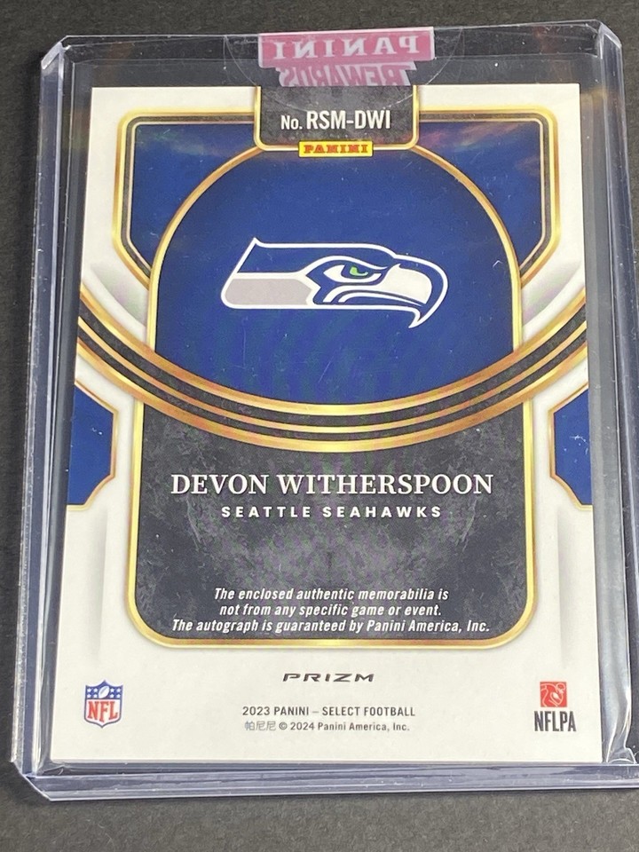 3 color patch Seahawks 2023 Select Devon Witherspoon RC RPA AU,MEM Red ...