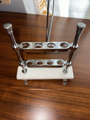 Vintage Footed Toothbrush Holder Bathroom White And Chrome Dental ...