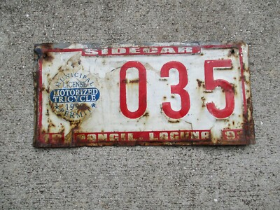 Phillippines 1999 motorized Tricycle Permit sidecar license plate # 35 ...