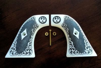Ivory Ruger Super Blackhawk custom 3D engraved Grips Diamond Scrollwork ...