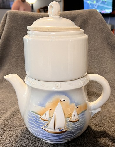 Vintage Porcelier Vitreous Sailboats Coffee/tea Pot 3pc | eBay