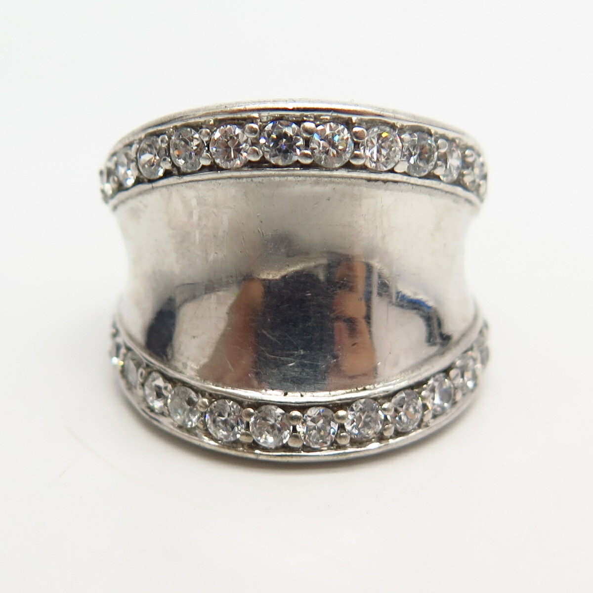925 Sterling Silver C Z Wide Concave Design Ring Size… - Gem