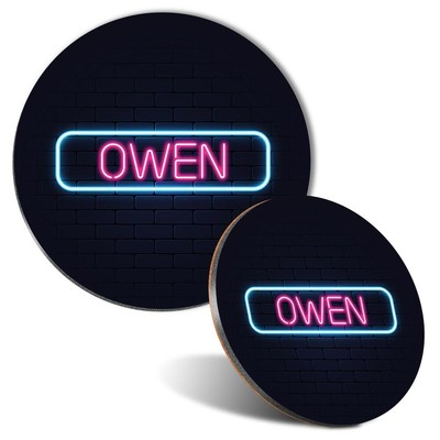 Mouse Mat & Coaster Set Neon Sign Design Owen Name #352358 | eBay