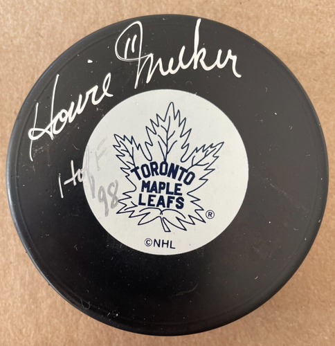Howie Meeker Toronto Maple Leafs Signed Hockey Puck with HOF Note | eBay