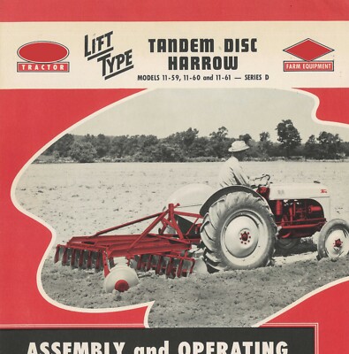 Ford Dearborn Tandem Disc Harrow 3pt Hitch Owners Manual 8n 2n 9n 11-59 ...